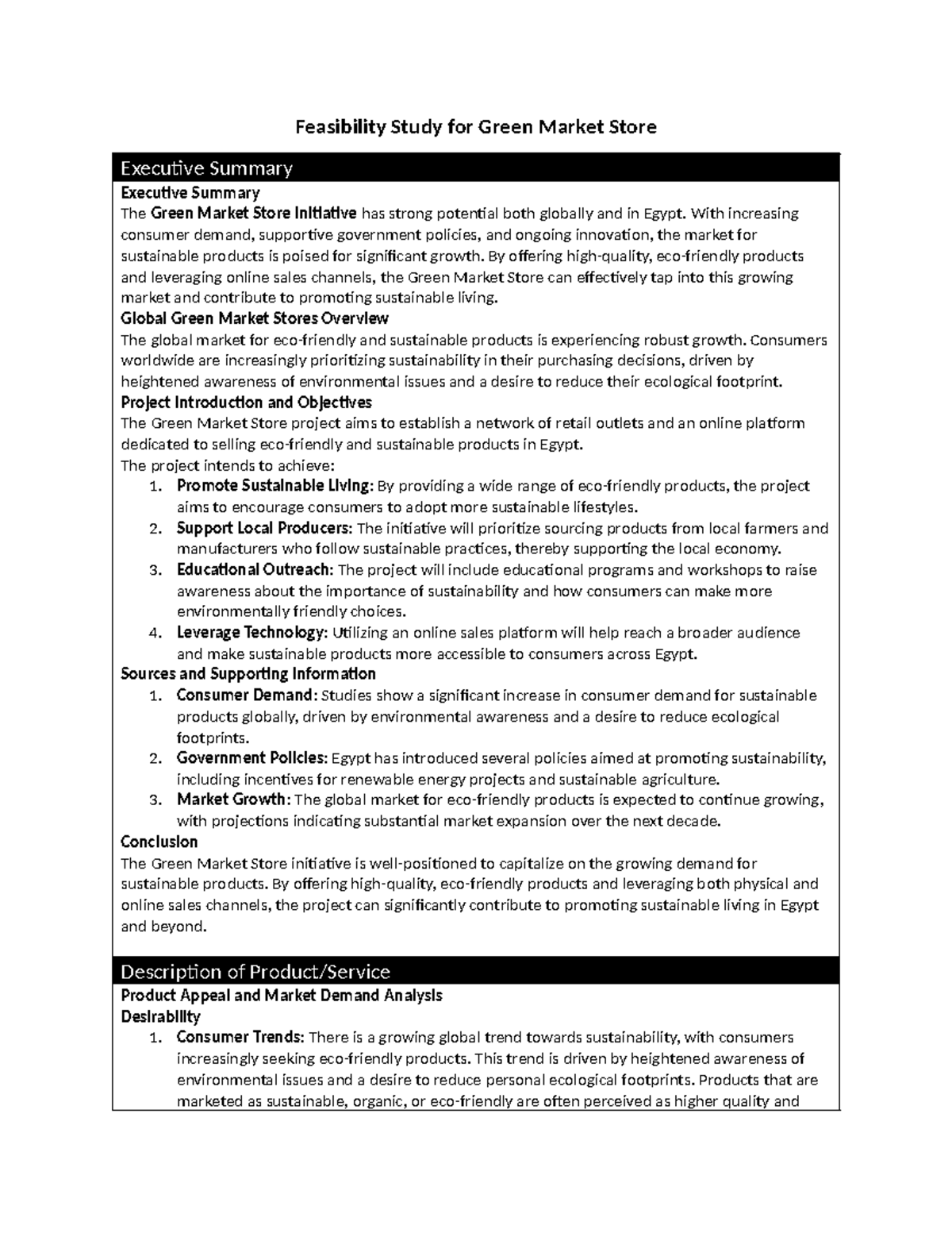 Feasibility Study Template Green Market - Feasibility Study for Green ...