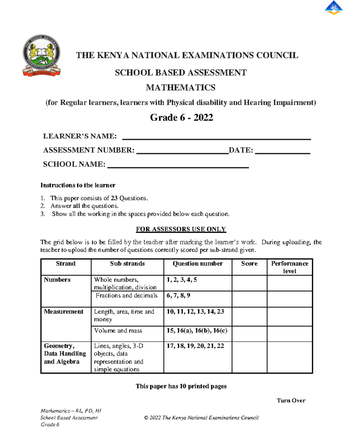 MAT 1 2022 Grade 6 School Based Assessment - Mathematics - Studocu