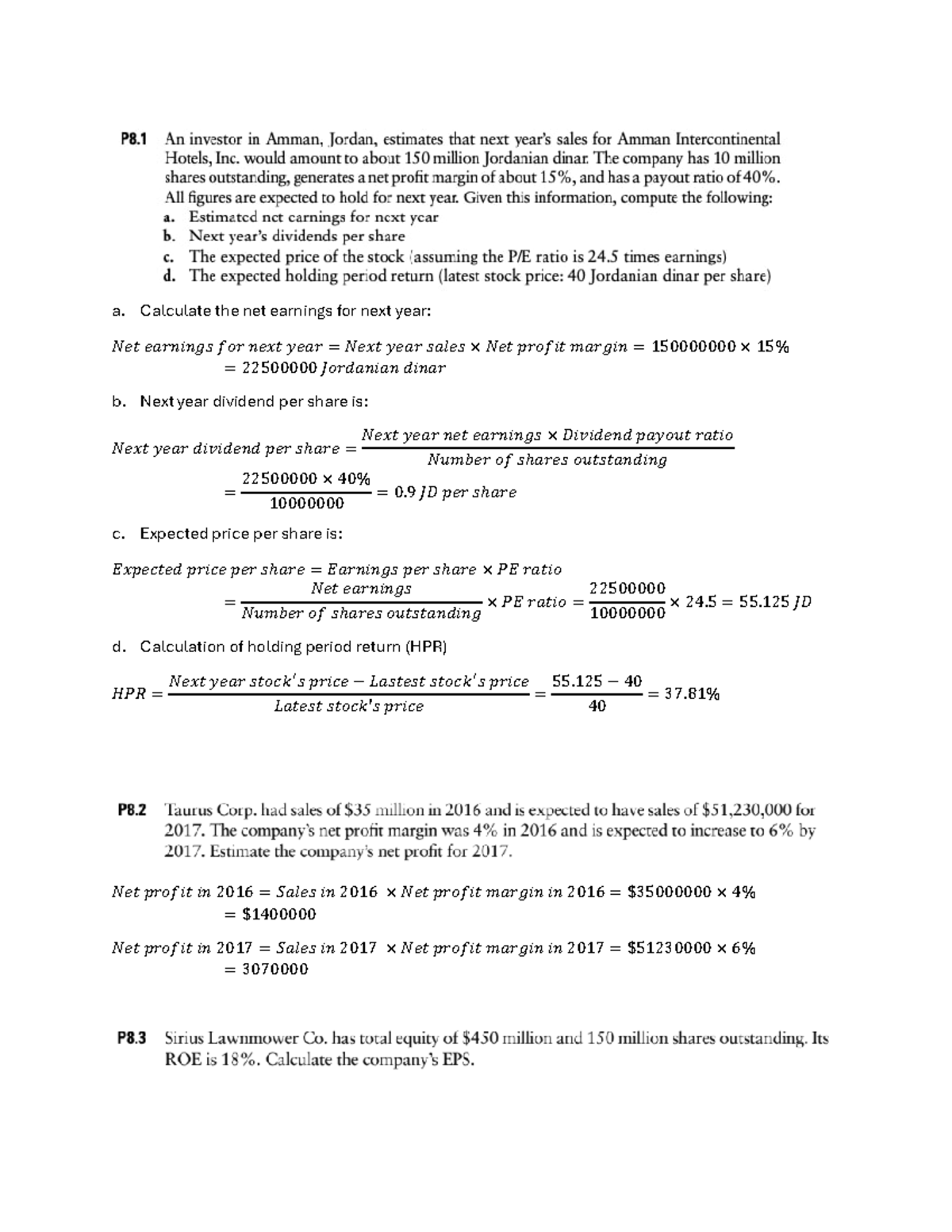 practise for work - a. Calculate the net earnings for next year: 𝑁𝑒𝑡 ...