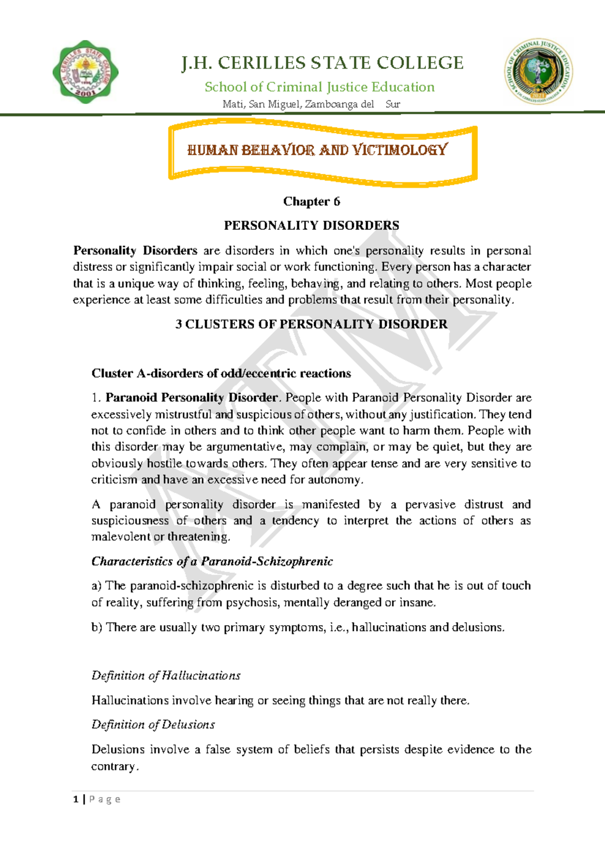 6-7 - Theory notes - J. CERILLES STATE COLLEGE School of Criminal ...