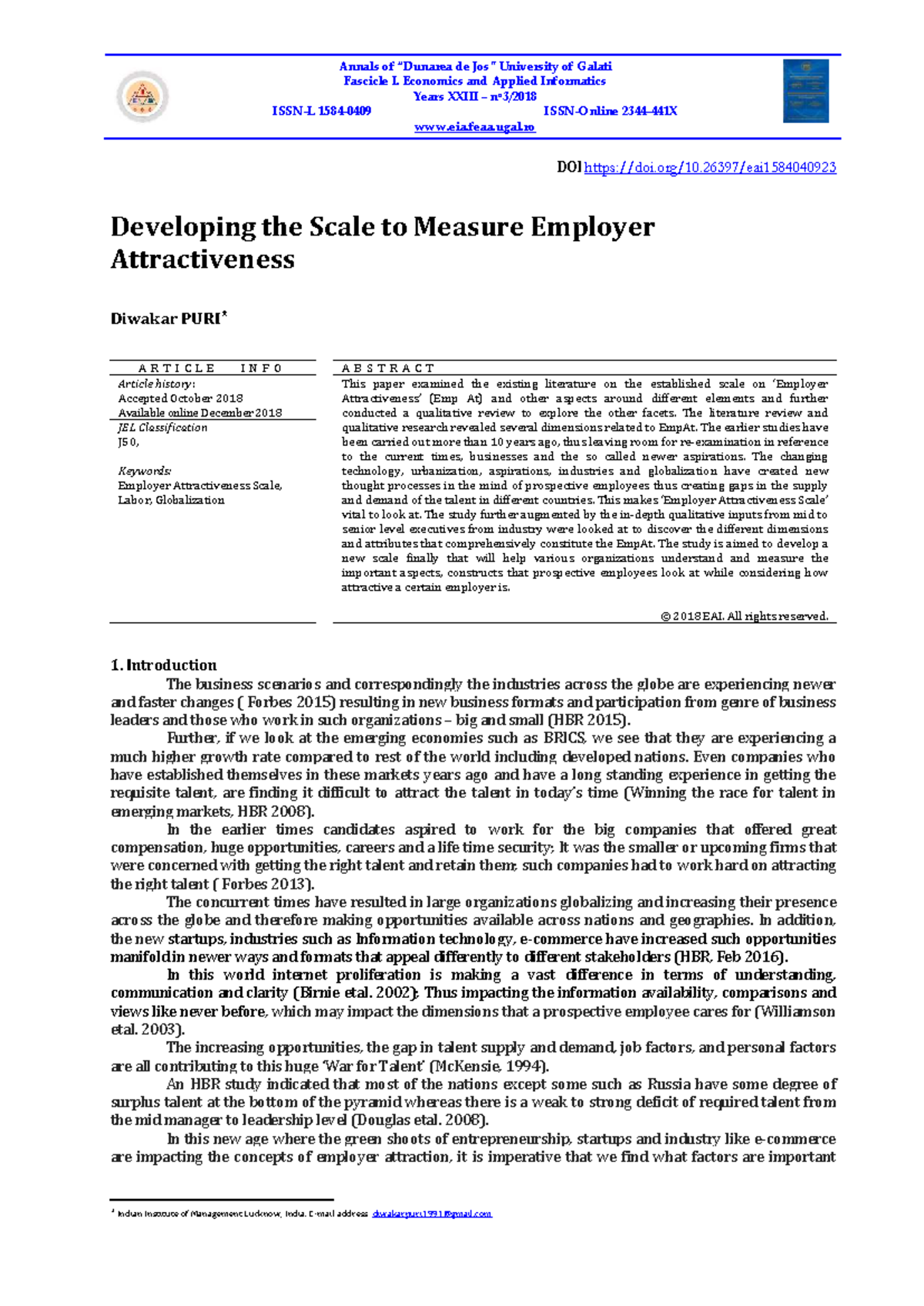 Developing the Employer Attractiveness Scale: Insights and Implications ...