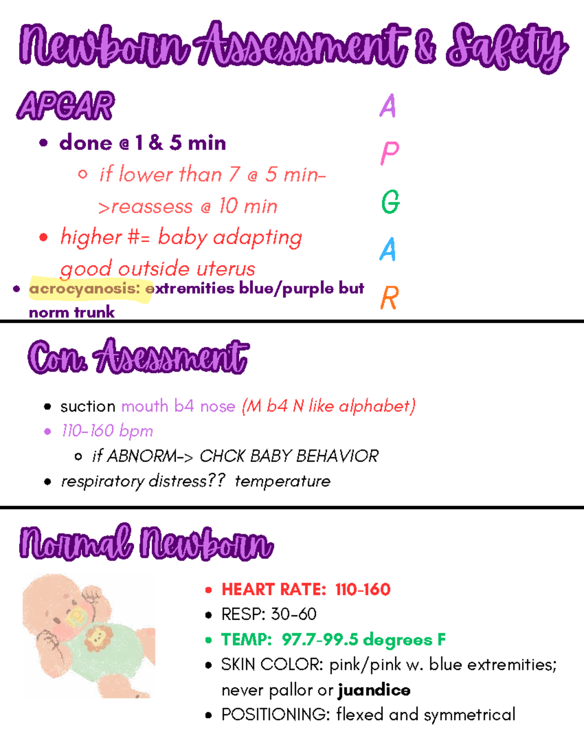 NUR 113 Newborn Assessment: APGAR and Transitioning Care Notes - Studocu