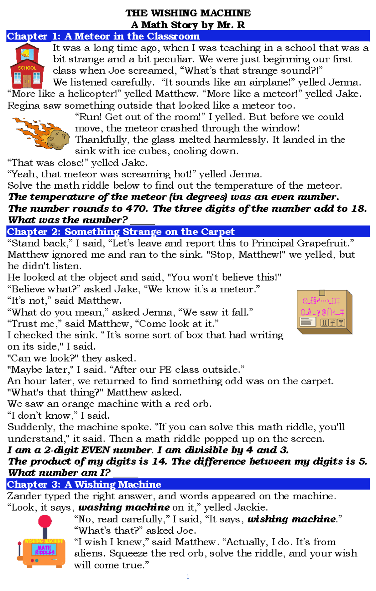 THE Wishing Machine 4 pages - THE WISHING MACHINE A Math Story by Mr. R ...