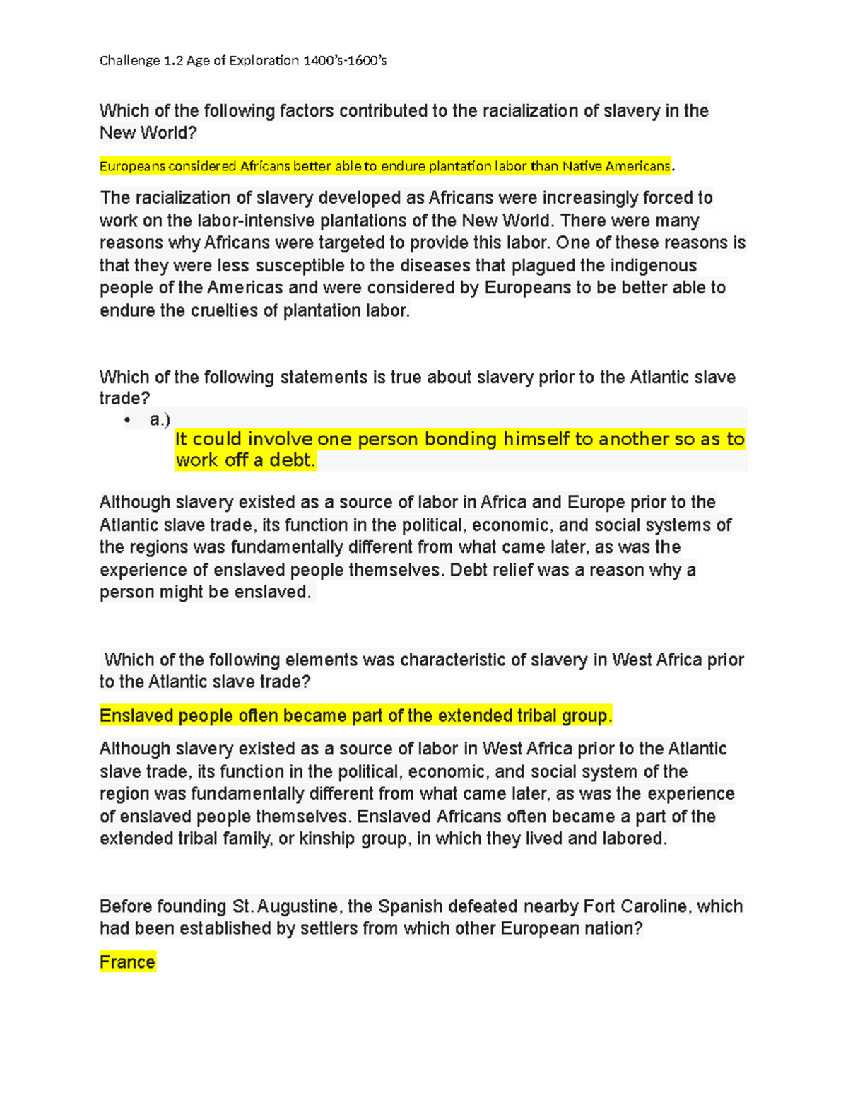 Challenge 1: The Racialization of Slavery in the New World - Studocu