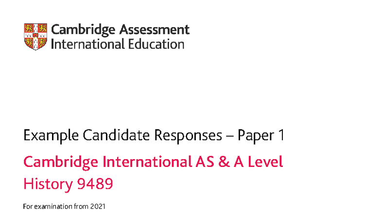 Example Candidate Responses for AS A Level History 9489 Paper 1 (2021 ...