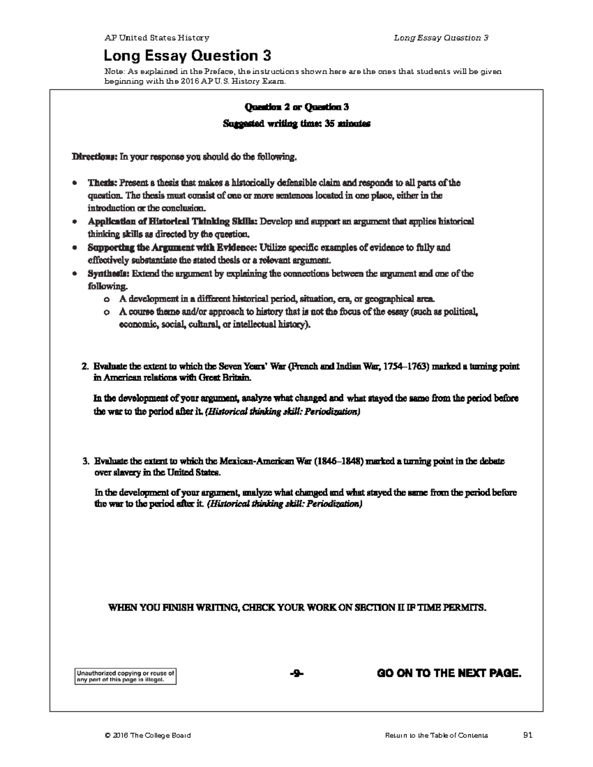 Ap us history sample responses leq 3 - © 2016 The College Board Return ...