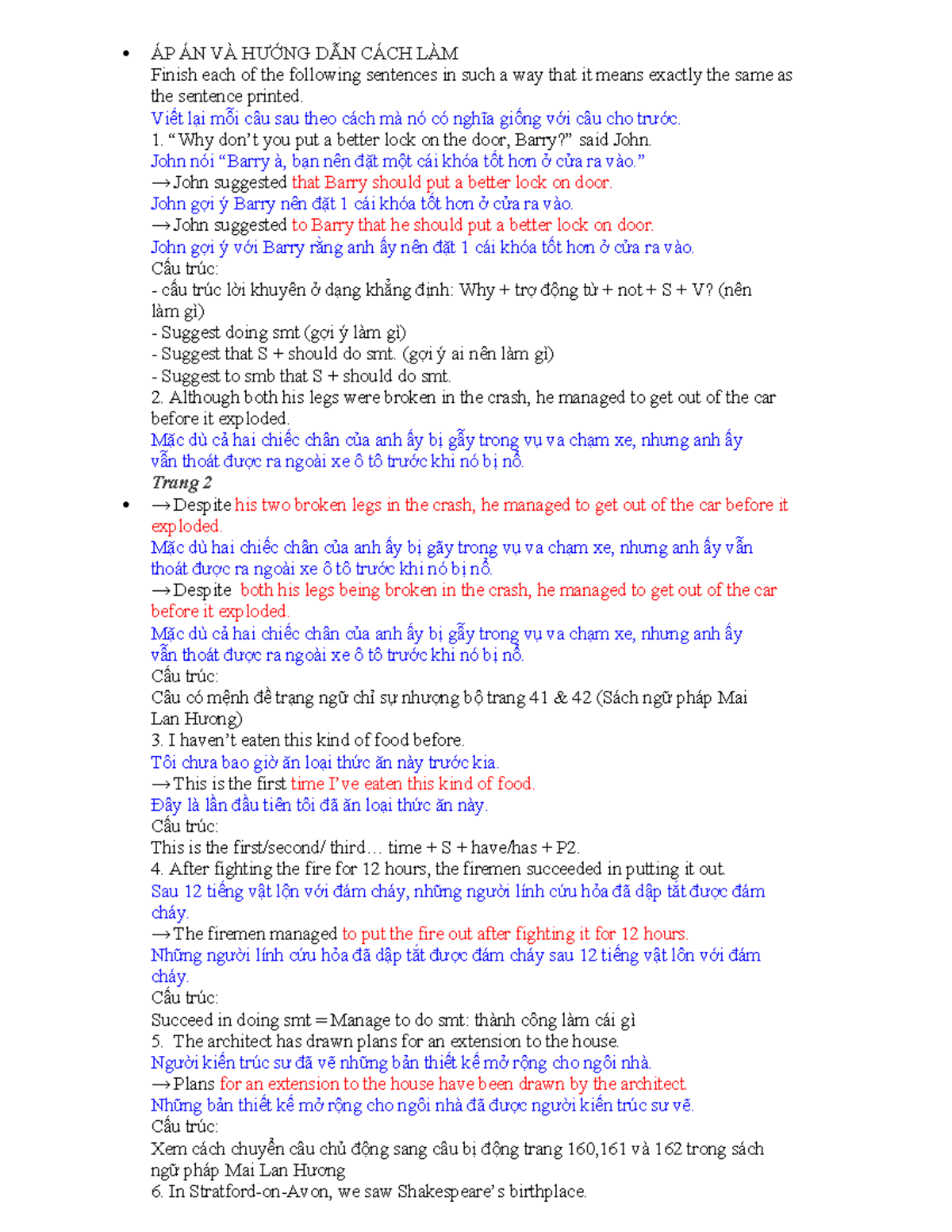 B1 KEY Sentence Rewriting - Complete Guide and Structures - Studocu