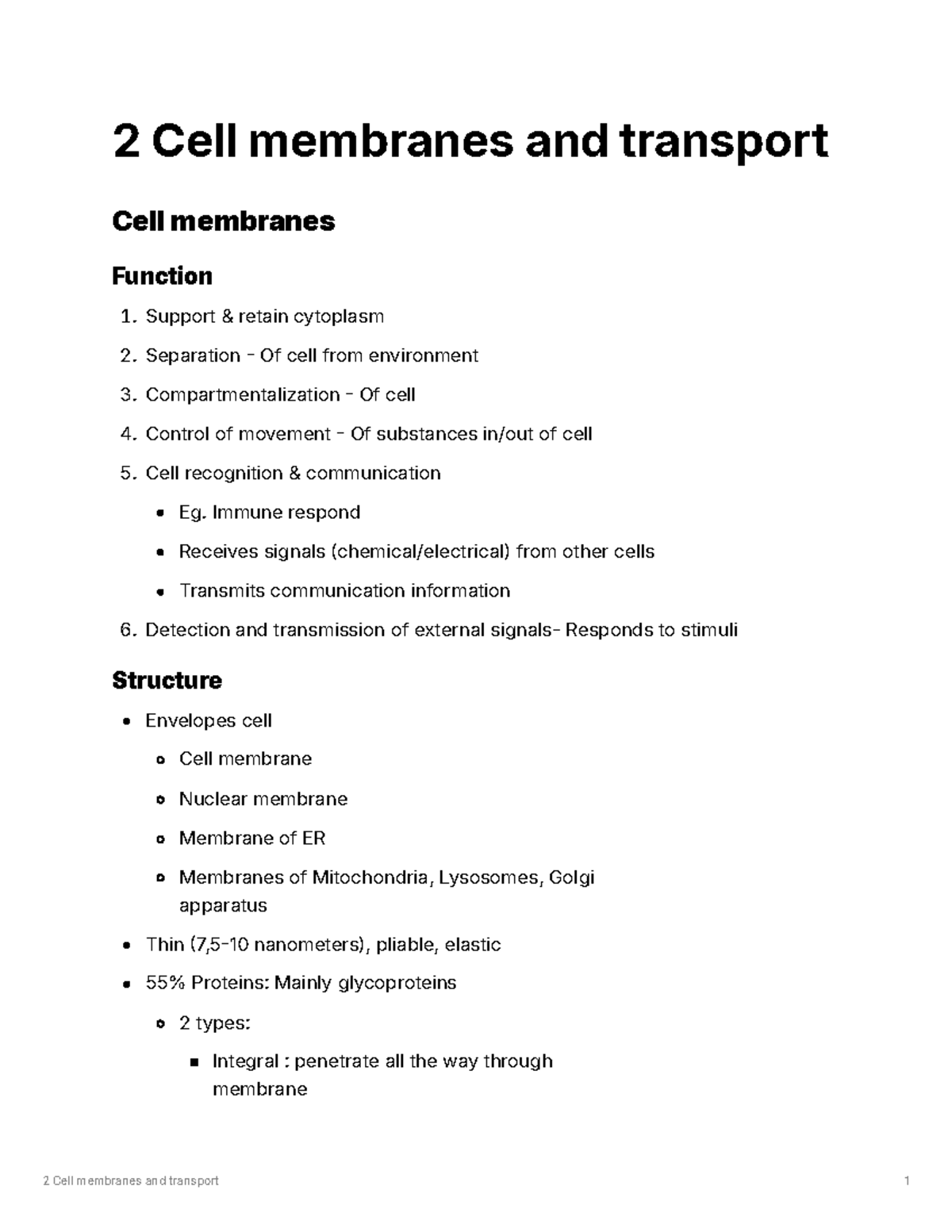 Cell Membranes and Transport: Functions, Structures, and Mechanisms ...