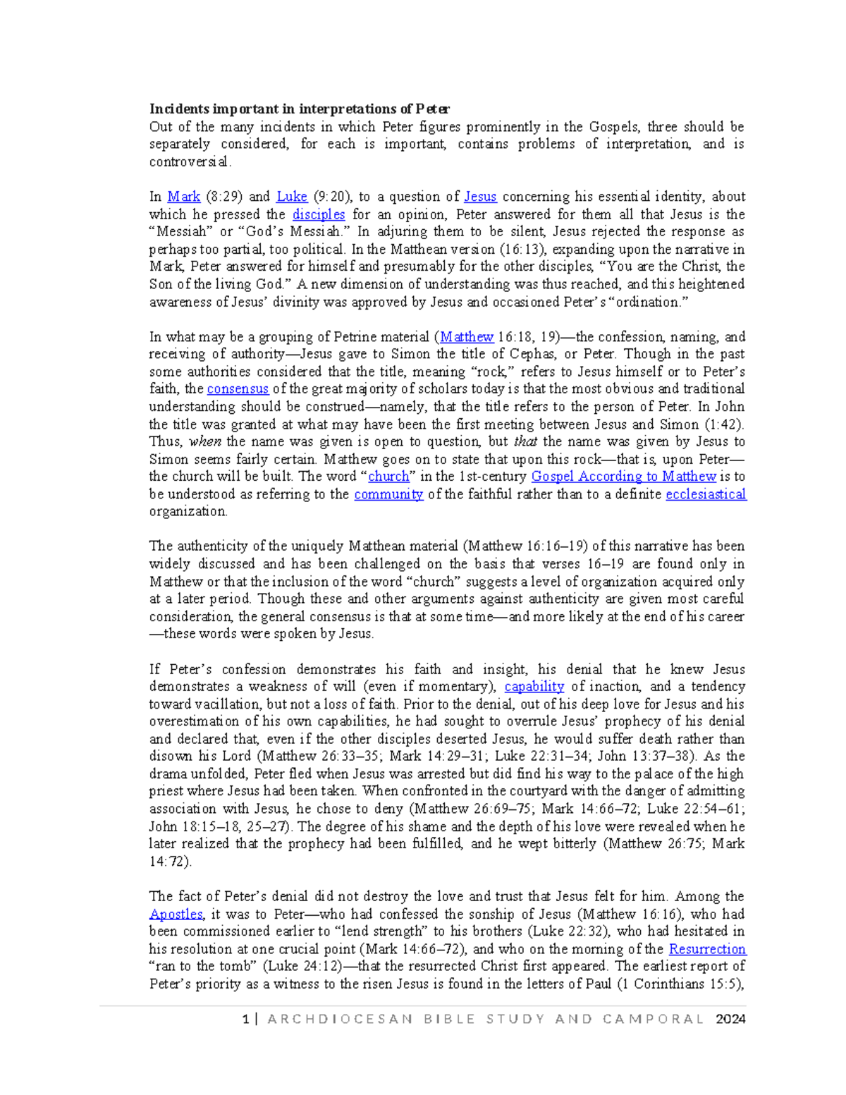 Peter: Key Incidents & Leadership in Early Christianity (STP 101) - Studocu