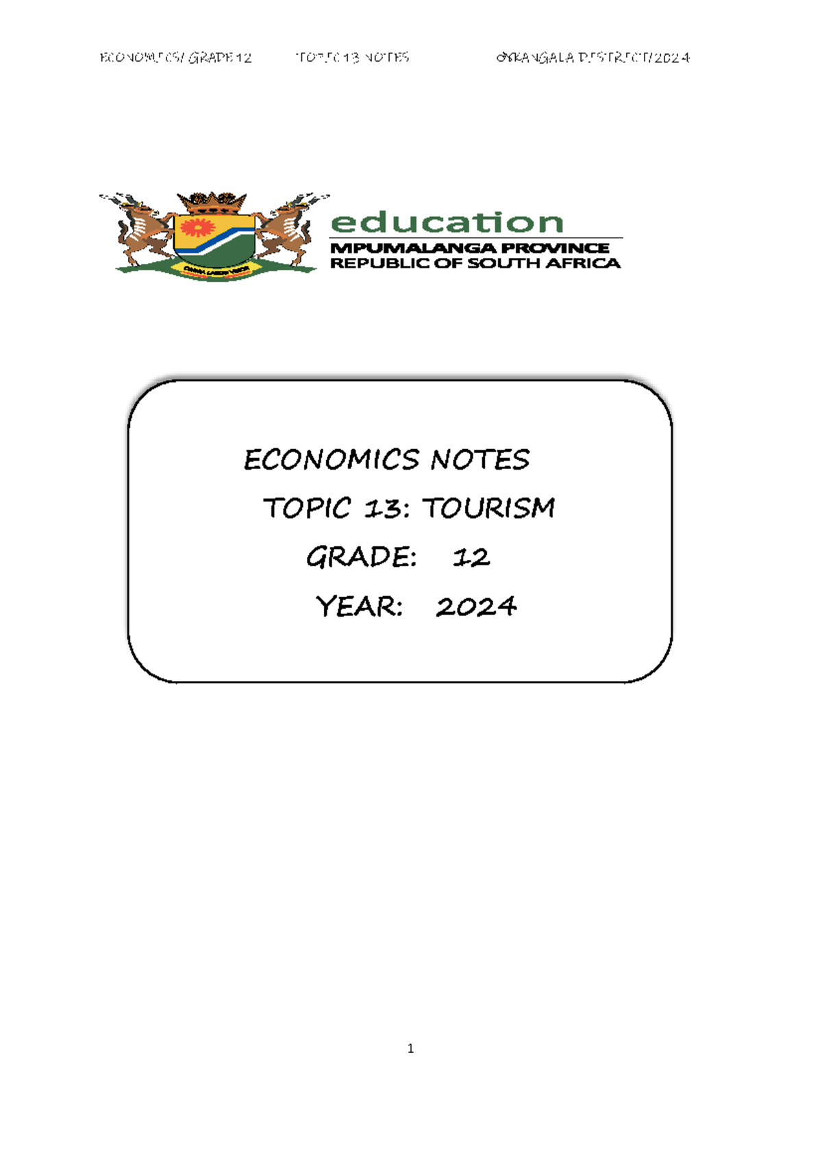 Topic 13: Comprehensive Economics of Tourism - Grade 12 Notes - Studocu