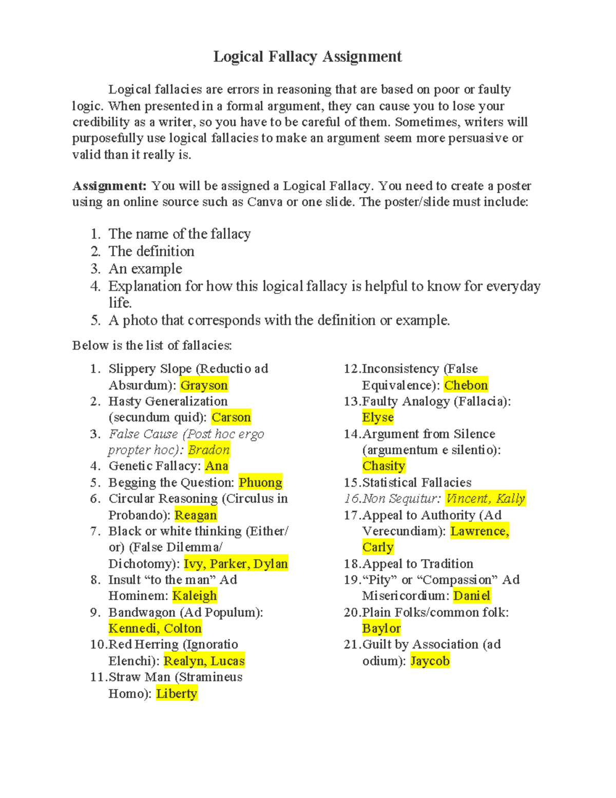 Logical Fallacy Assignment: Understanding Errors in Reasoning - Studocu
