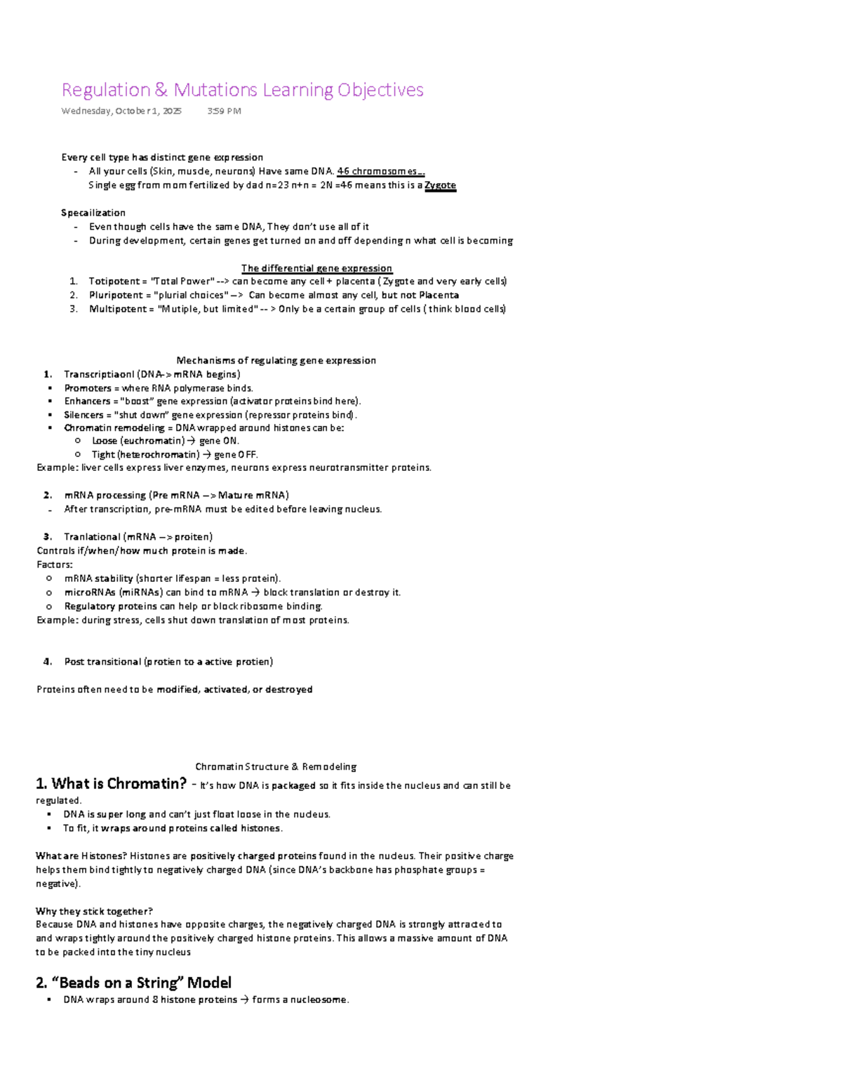 Regulation of Gene Expression & Mutation Types in Eukaryotes (BIO 101 ...