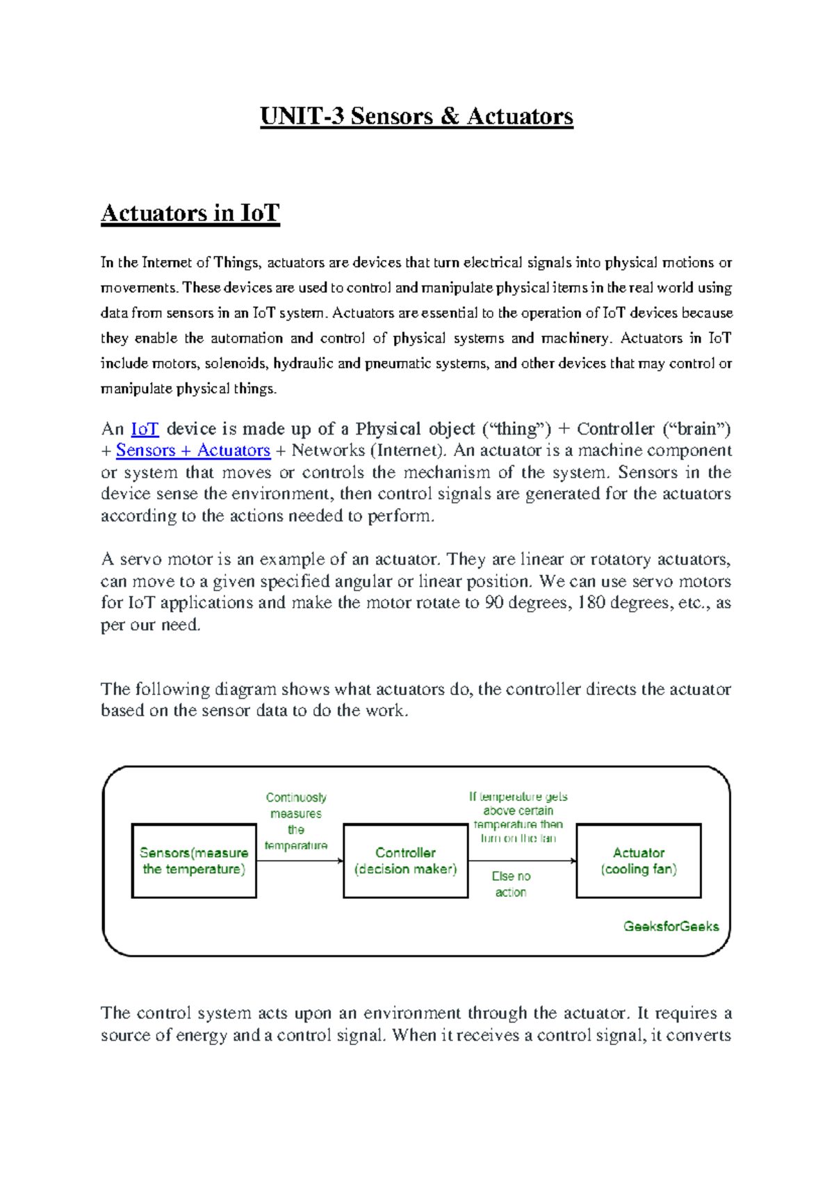 UNIT-3 Sensors & Actuators: Understanding Actuators in IoT Systems ...