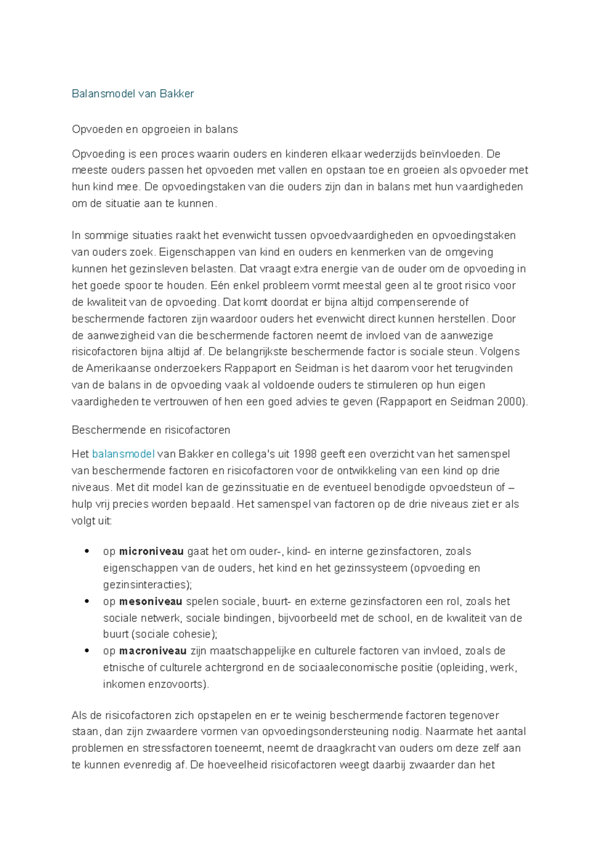 Balansmodel van Bakker: Opvoeding en Risico- en Beschermfactoren ...