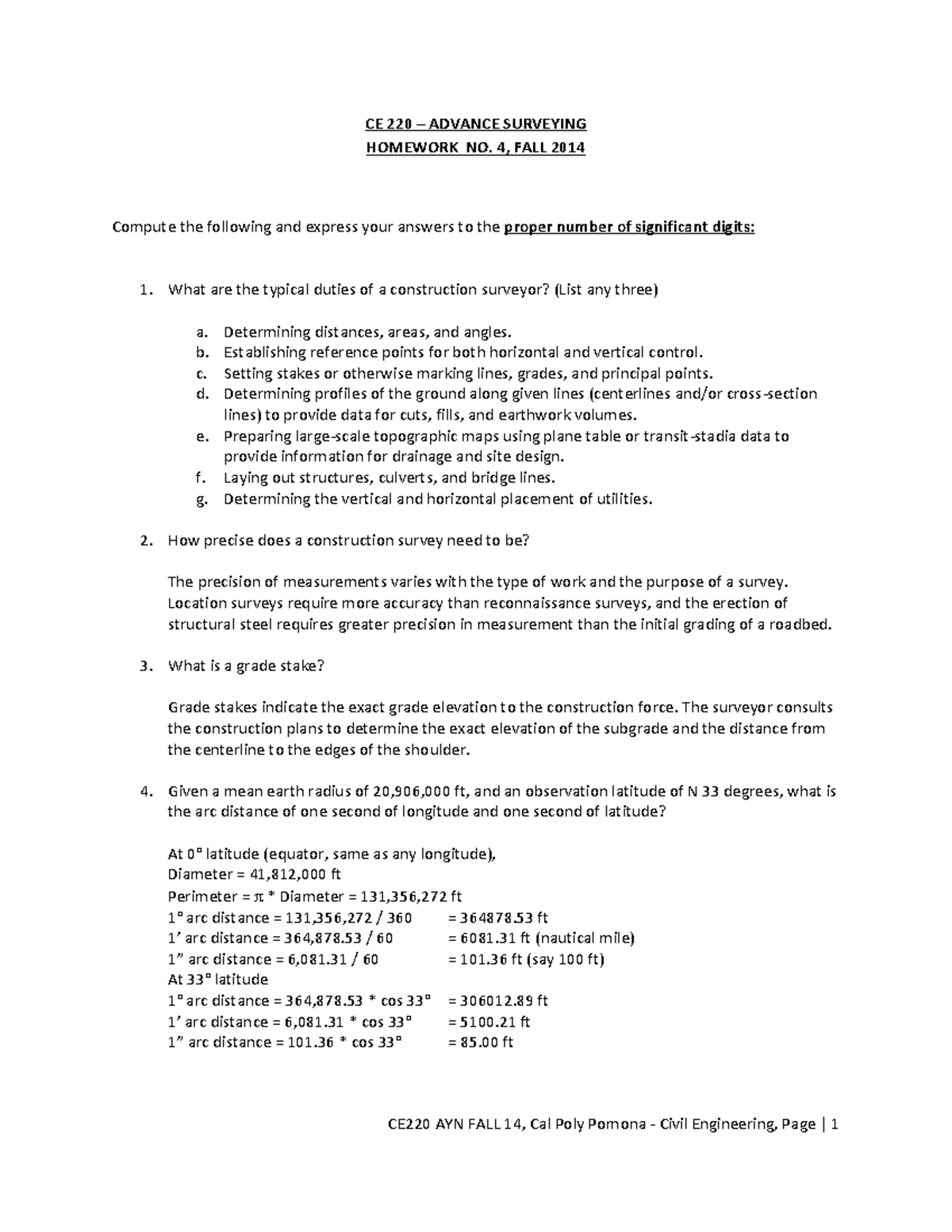 CE 220 Fall 2014 Homework 4 Solutions and Key Calculations - Studocu