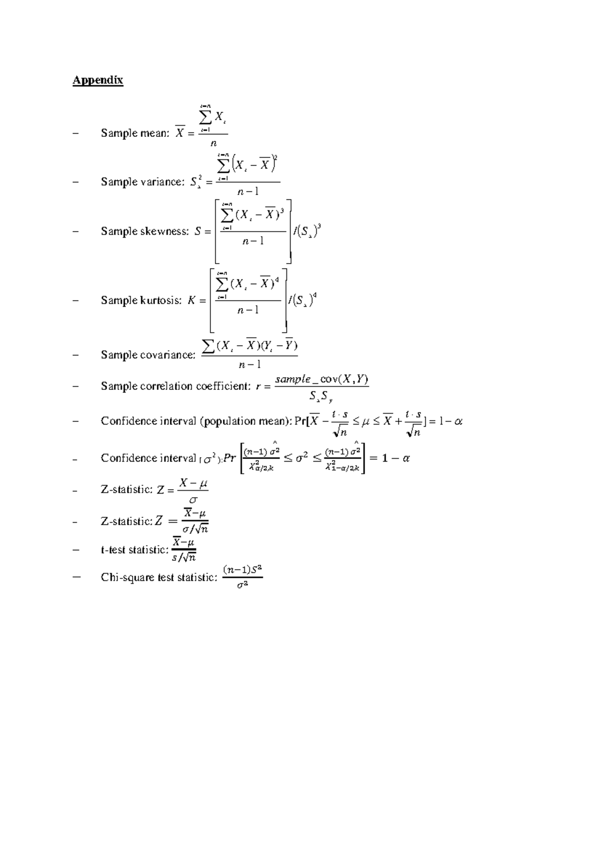 Statistical Formulas & Tables: Appendix for Course Code STATS101 - Studocu