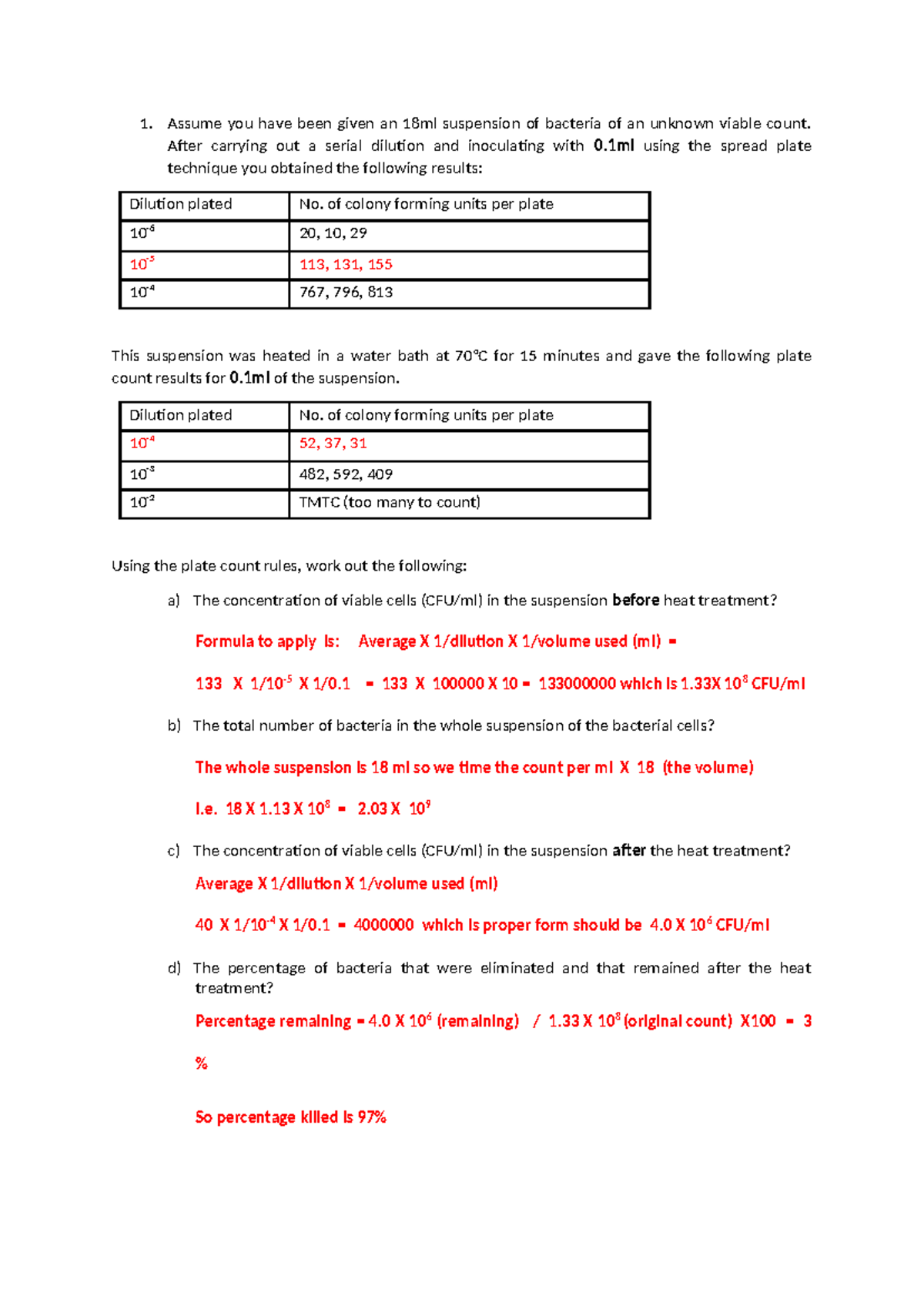 Calculation Example 2: Bacterial Viability Assessment and Heat ...