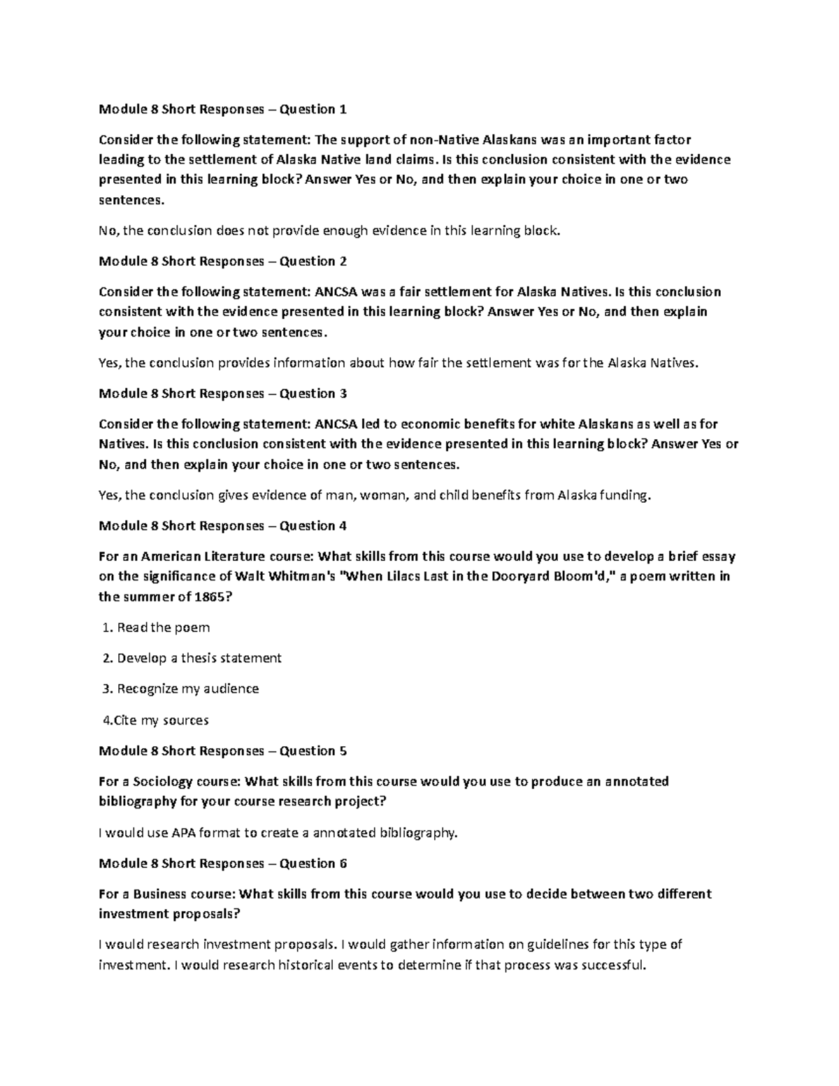 HIS 200 Module 8 Short Responses - Module 8 Short Responses – Question ...