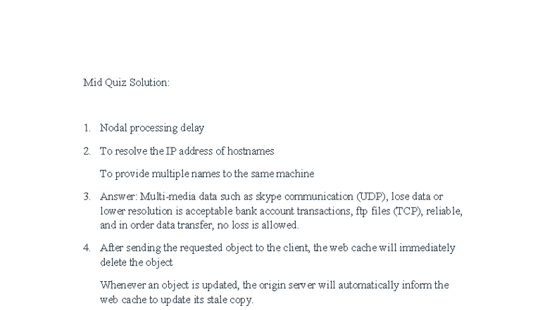 Midterm Exam Solutions: Networking Concepts and Protocols - Studocu