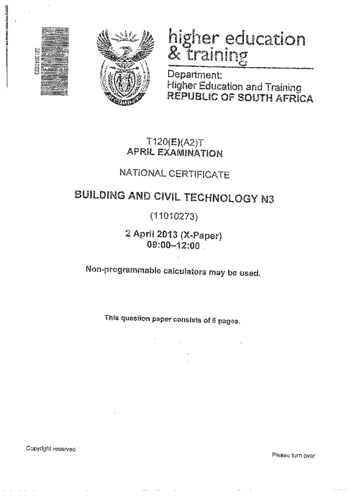 N3 Building and Civil Technology April 2013 memorandum - higher ...
