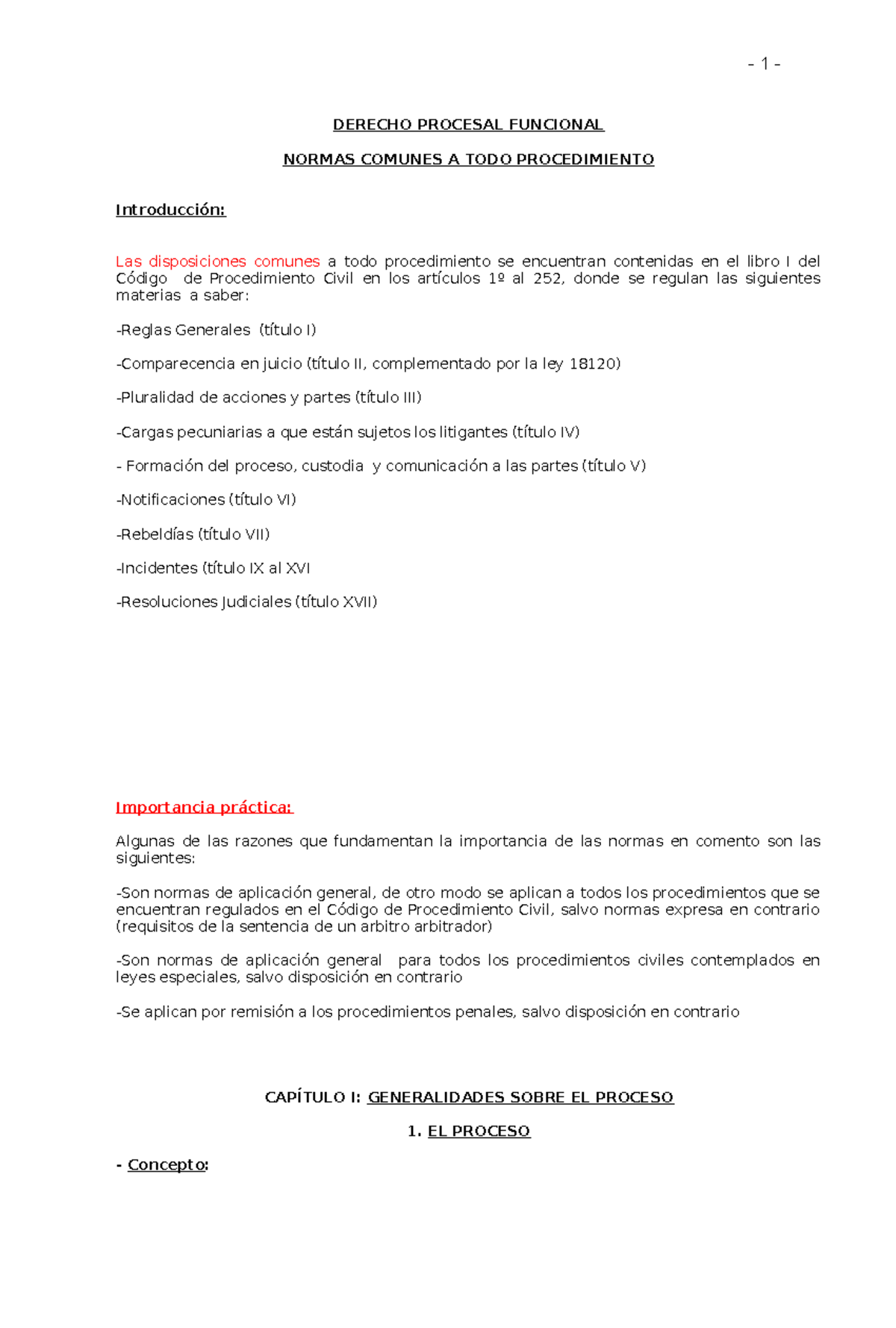 Derecho Procesal II: Normas Comunes y Elementos del Proceso - Studocu