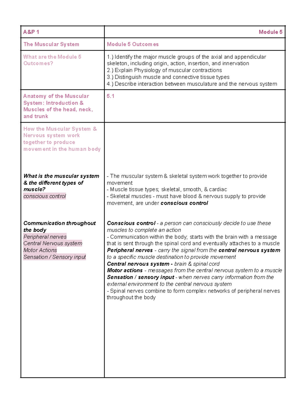 A&P 1 Module 5: Comprehensive Overview of the Muscular System - Studocu