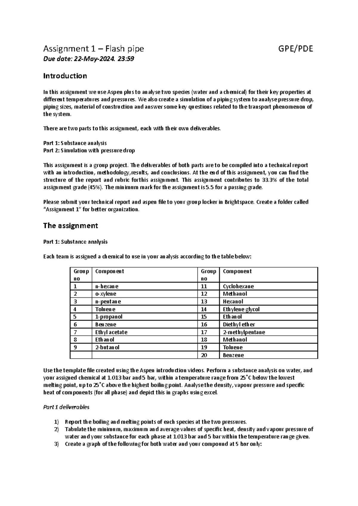 GPE 2024 Assignment 1: Flash Pipe Simulation and Substance Analysis ...