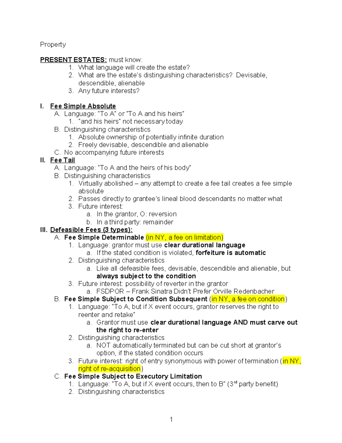 Property Outline: Key Concepts of Present Estates and Future Interests ...