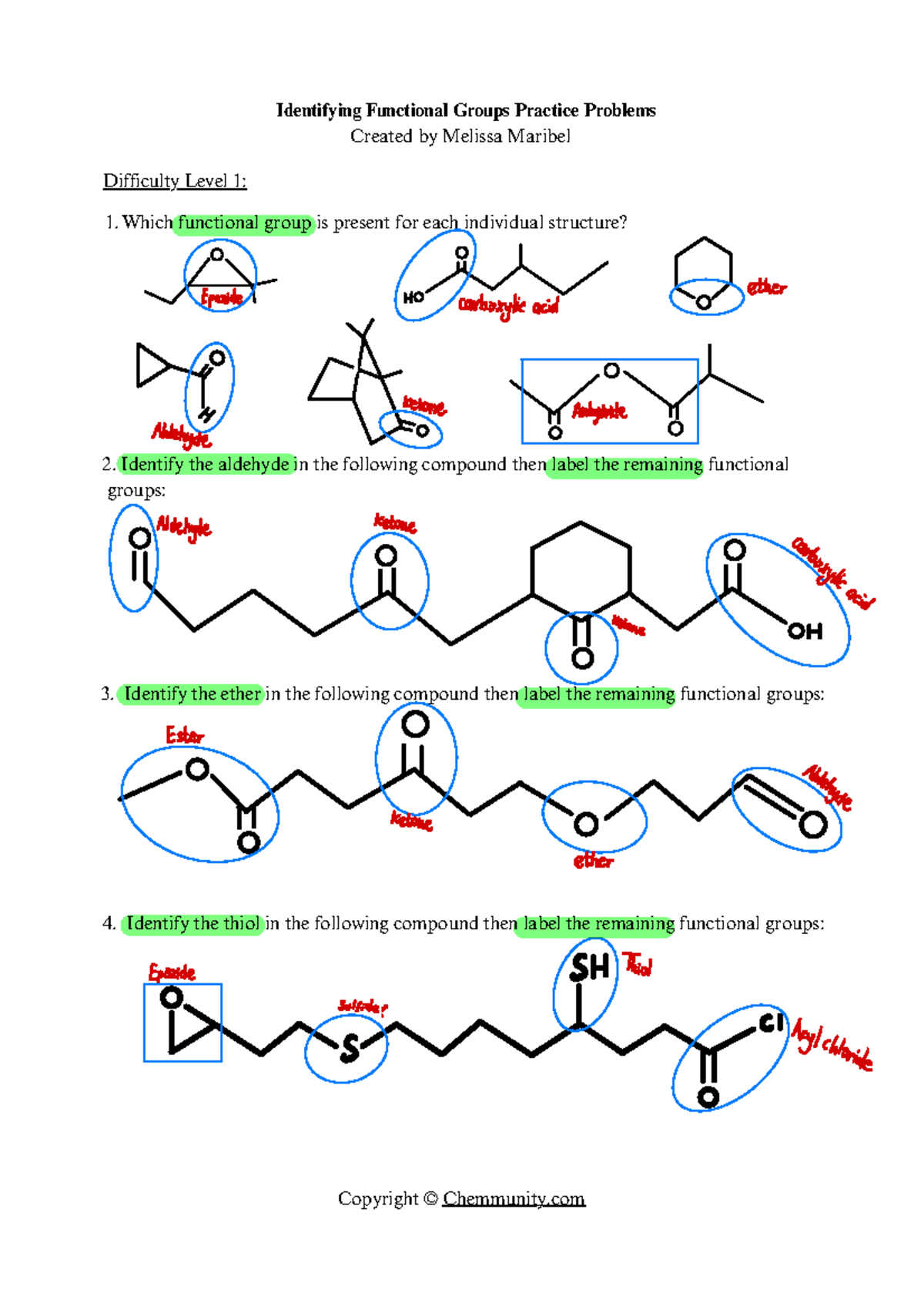 Identifying functional groups practice problems - Difficulty Level 1 : ...