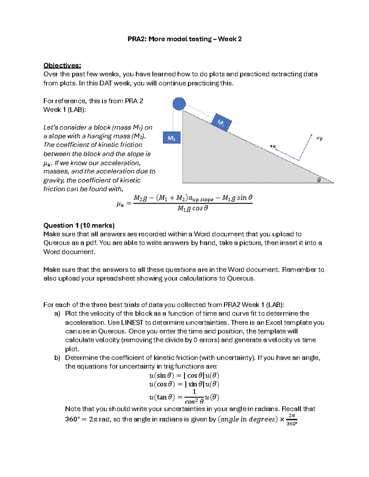 PRA2: Week 2 Lab - Model Testing and Kinetic Friction Analysis - Studocu