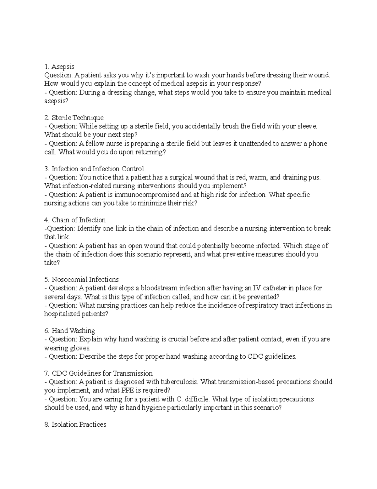 Asepsis control - Notes - Asepsis Question: A patient asks you why it’s ...