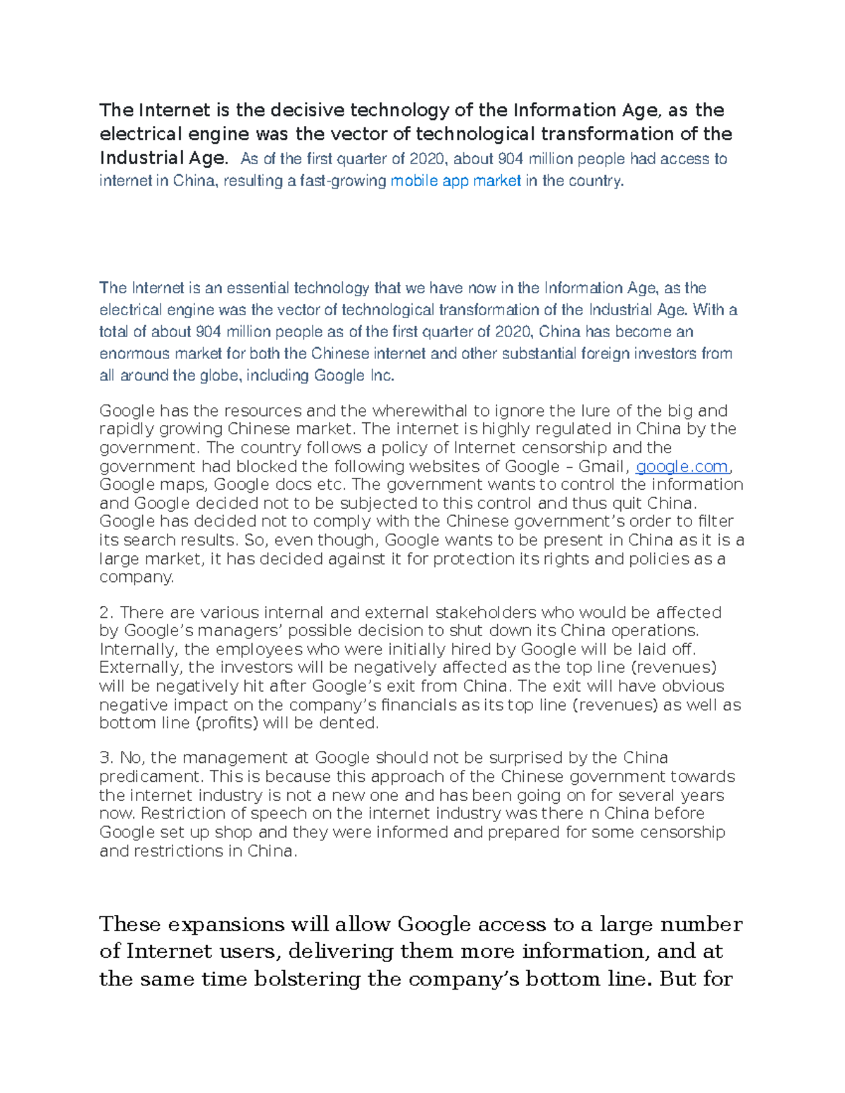 Case study - The Internet is the decisive technology of the Information ...