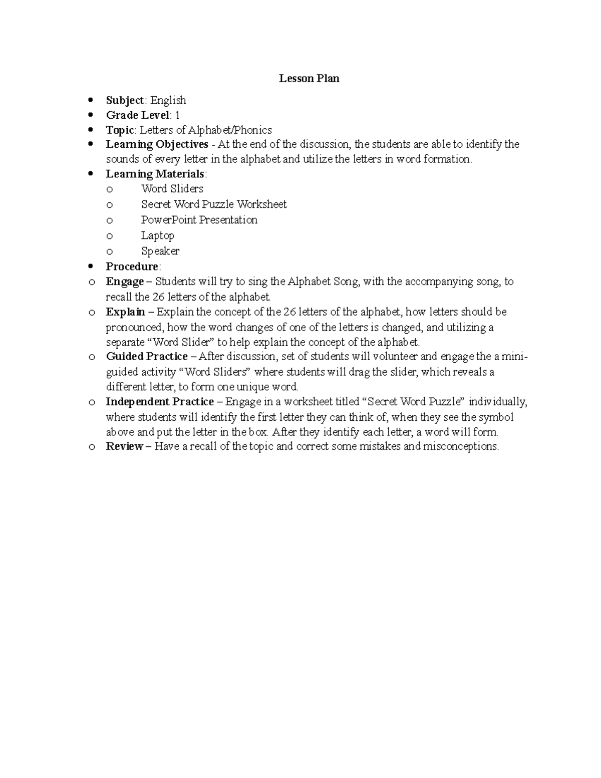 Letters Of The Alphabet Lesson Plan Grade 1 - Infoupdate.org