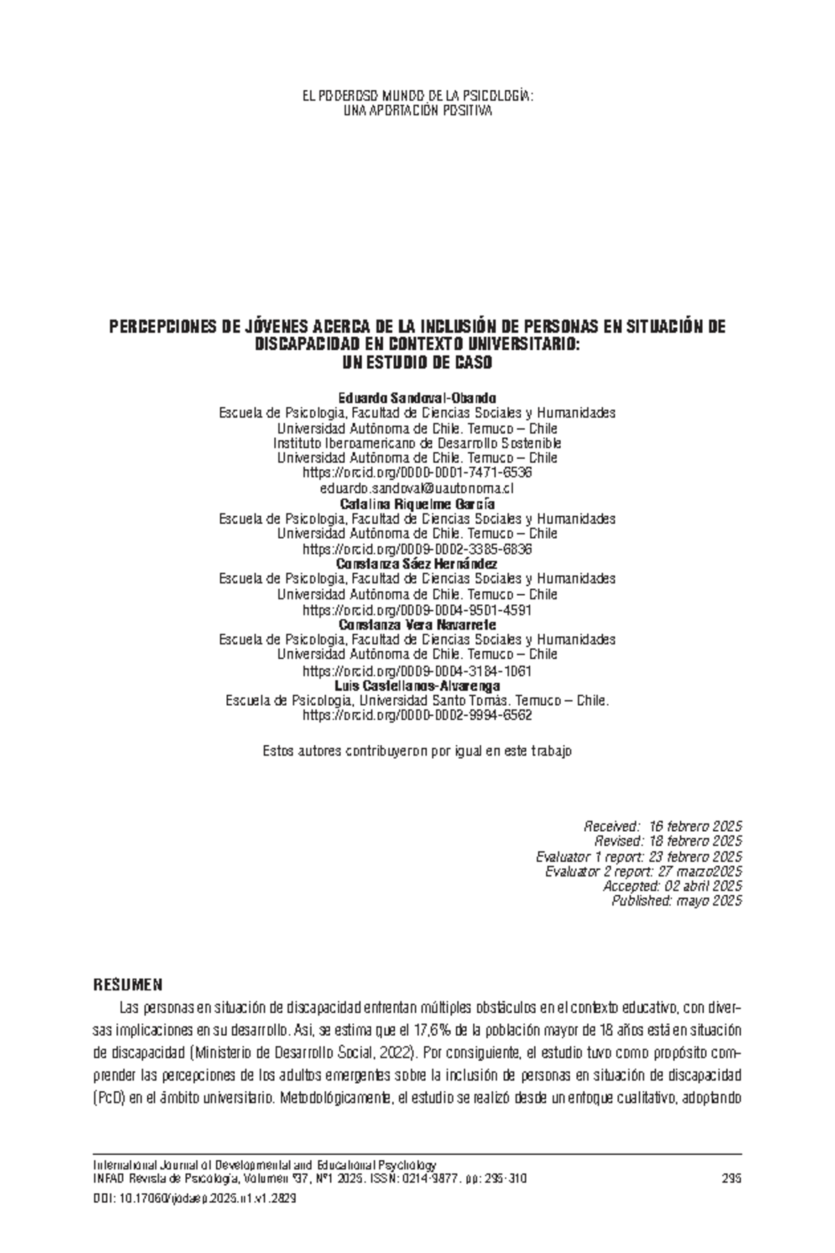 Percepciones de Jóvenes sobre Inclusión de Personas con Discapacidad en ...