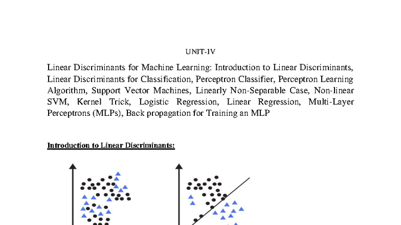 ML-UNIT-4: Linear Discriminants and Support Vector Machines Overview ...