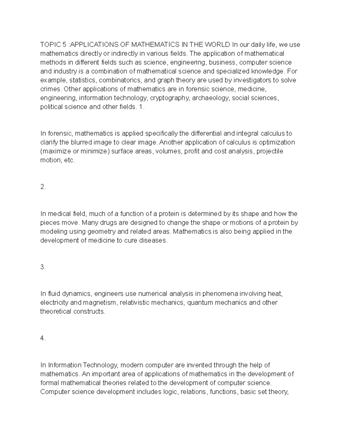 Applications OF Mathematics - TOPIC 5 :APPLICATIONS OF MATHEMATICS IN ...