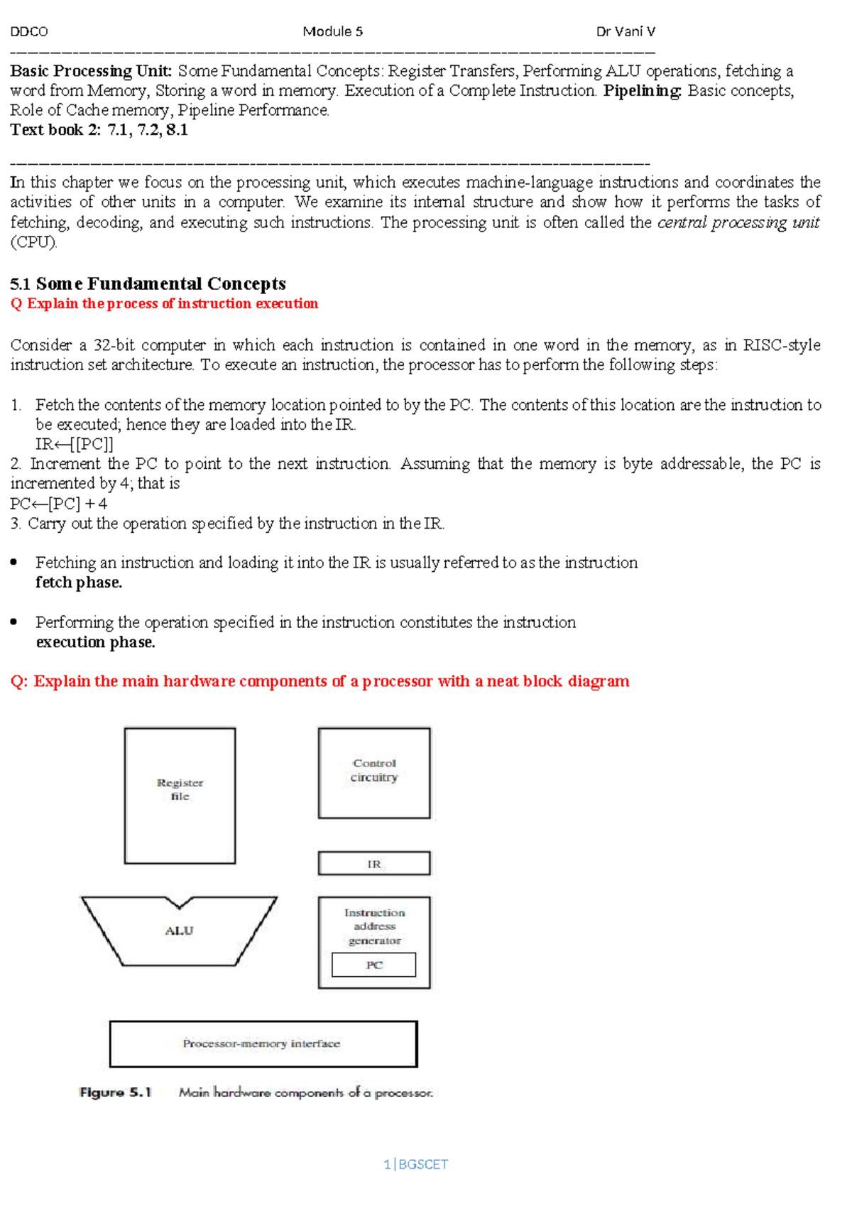 DDCO Module 5: Processing Unit Fundamentals, ALU Operations ...