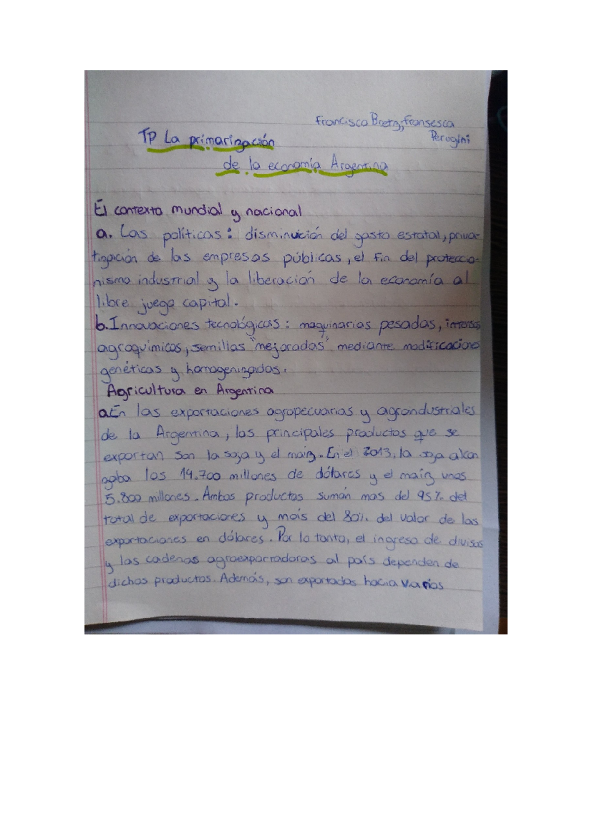 Geografía Tp la primarización de la economía Argentina - Francisco ...