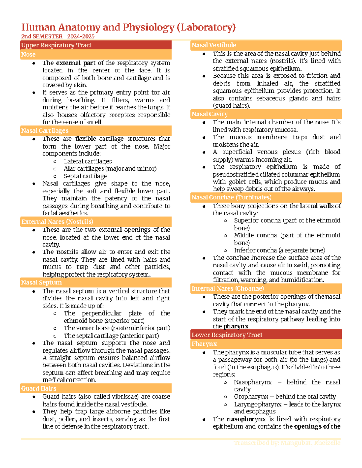 Human Anatomy and Physiology (Laboratory) 2nd SEMESTER Finals Notes ...