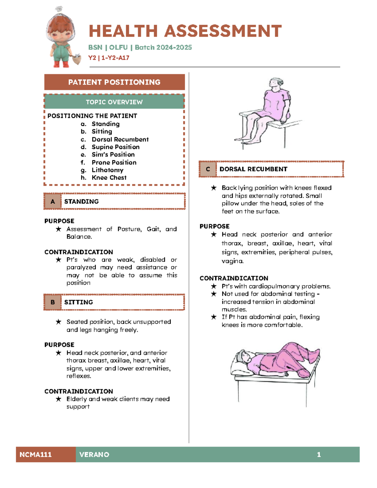 Patient positioning - HEALTH ASSESSMENT BSN | OLFU | Batch 2024- Y2 | 1 ...