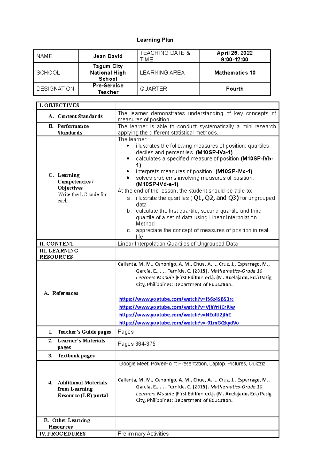 Q1 LE Music and Arts 8 Lesson 1 Exemplar for MATATAG Curriculum - Studocu