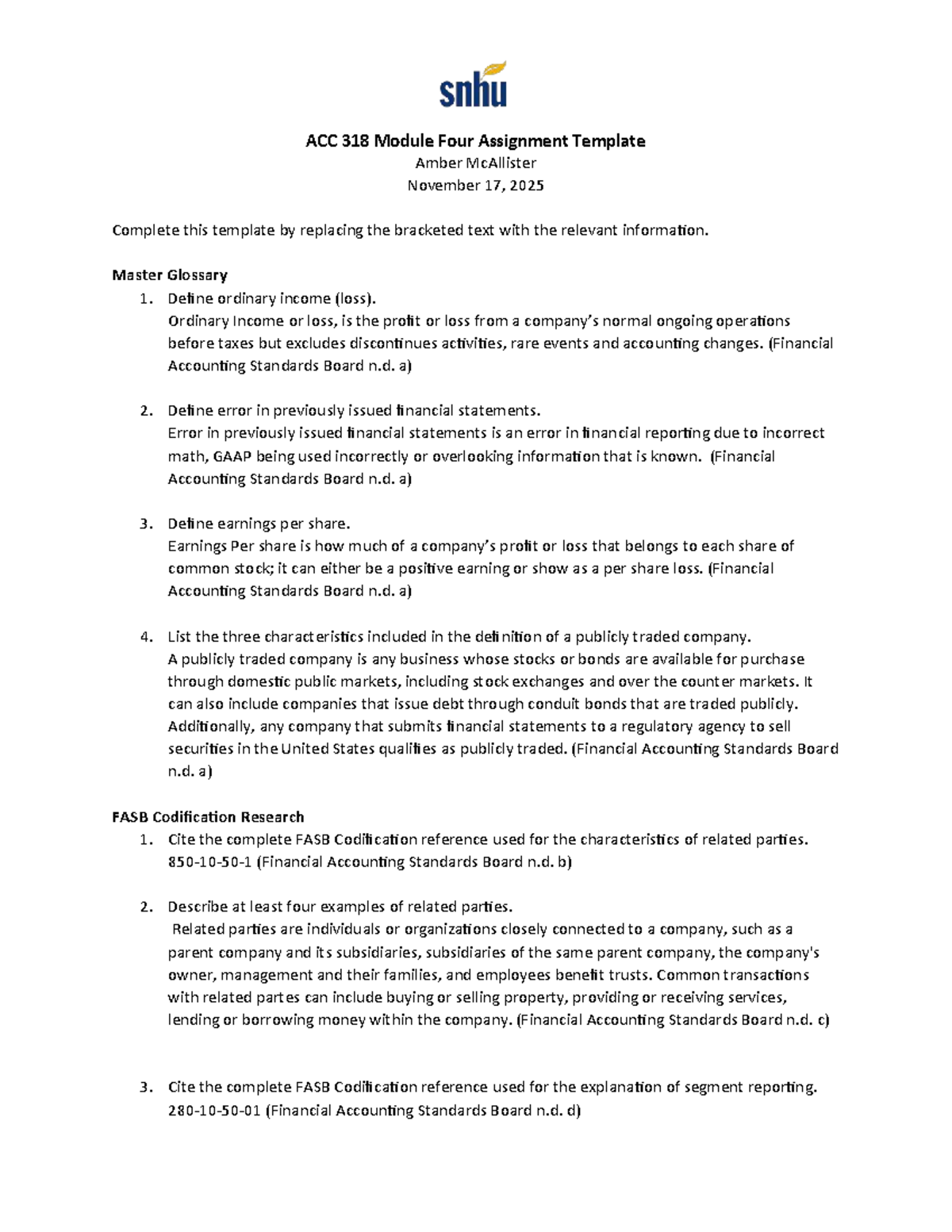 ACC 318 Module Four Assignment: Master Glossary & FASB Codification - Studocu