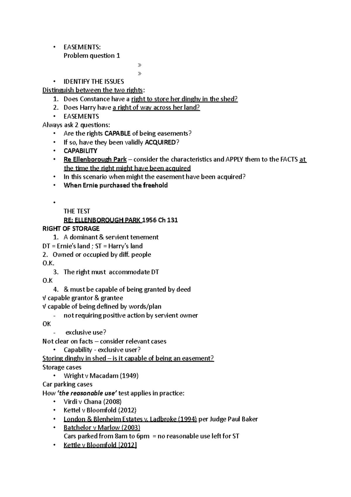 Easement Problem Q1 Analysis: Rights to Storage and Access - Studocu