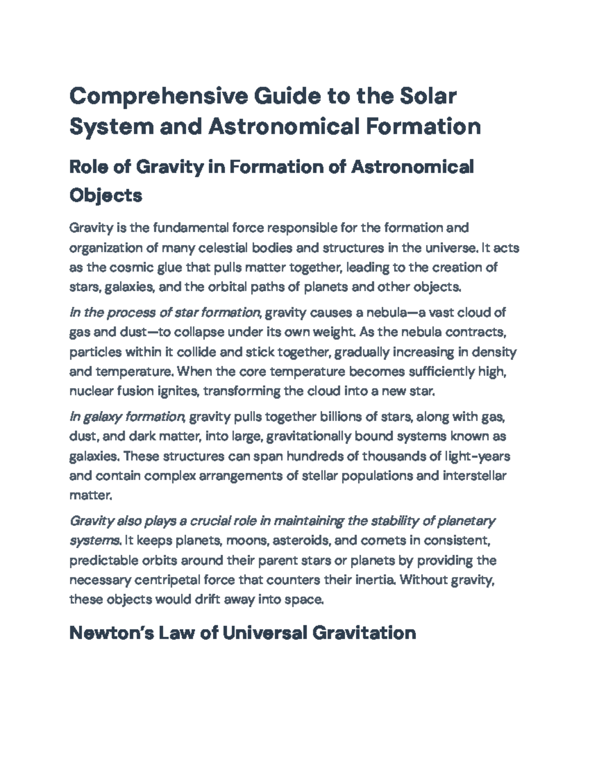 Comprehensive Guide to Gravity's Role in Astronomical Formation - Studocu