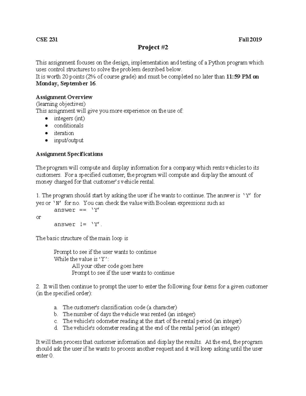 Project 02 - cse 231 - CSE 231 Fall 2019 Project This assignment focuses on the design, - Studocu