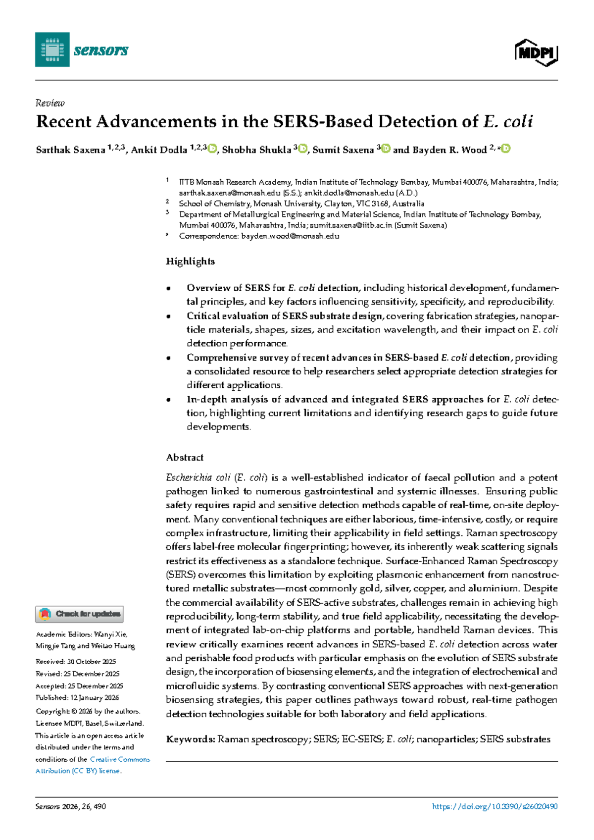 Recent Advances in E. coli Detection Using SERS Techniques (CHEM 2026 ...
