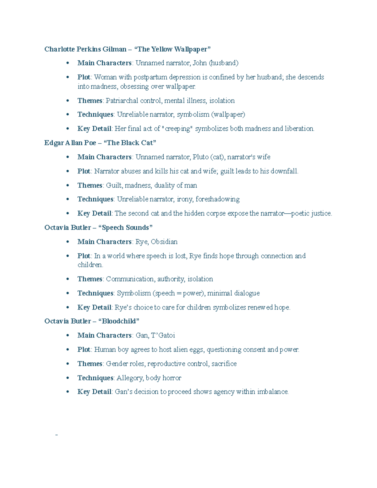 Literary Analysis: Key Themes in Short Stories from Gilman to Dahl ...