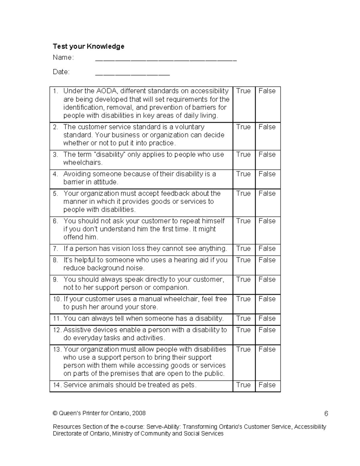AODA 6 Test Your Knowledge Quiz & Answers on Accessibility Standards ...