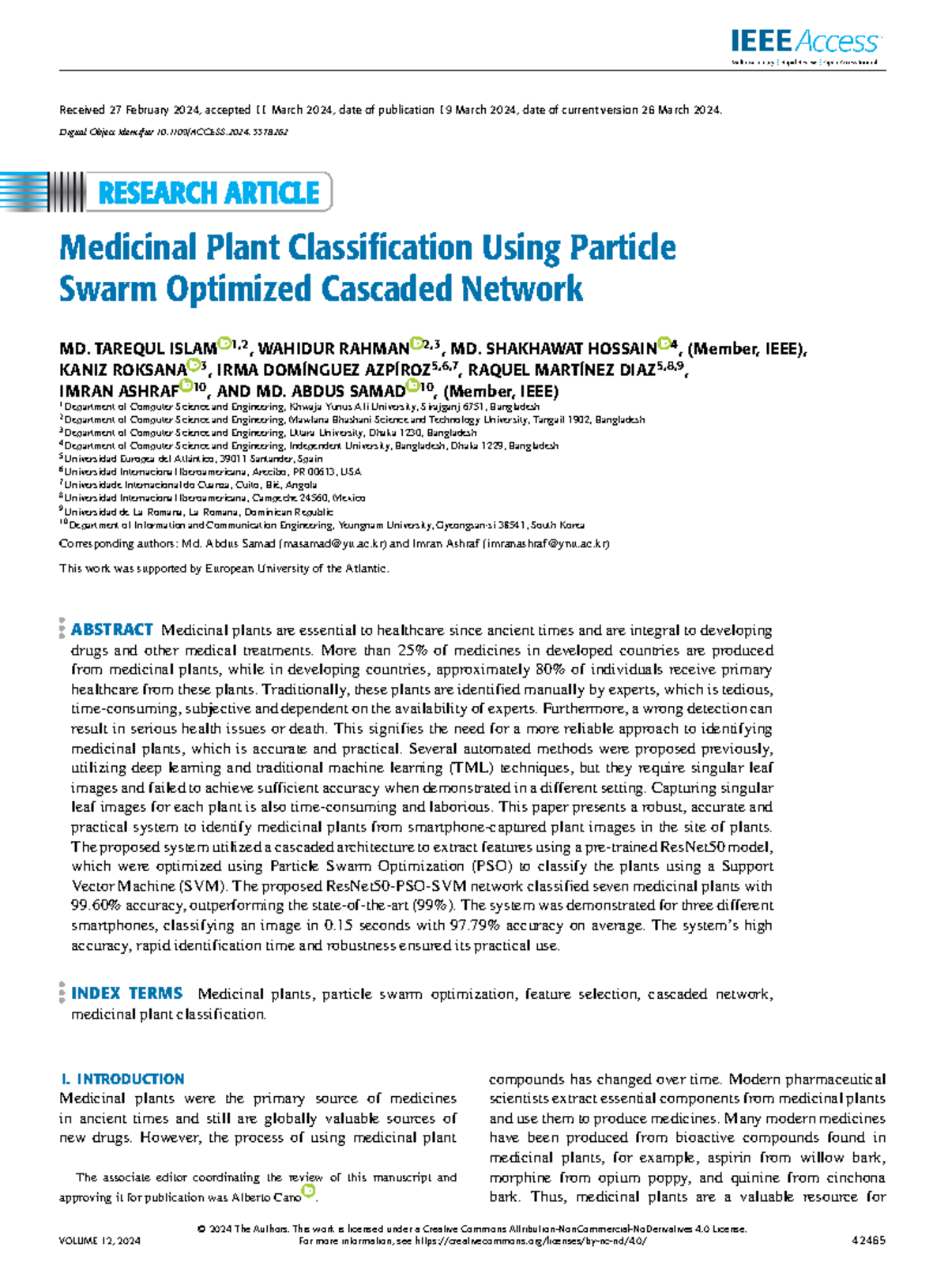 Medicinal Plant Classification Using Particle Swarm Optimized Cascaded Network Received 27 
