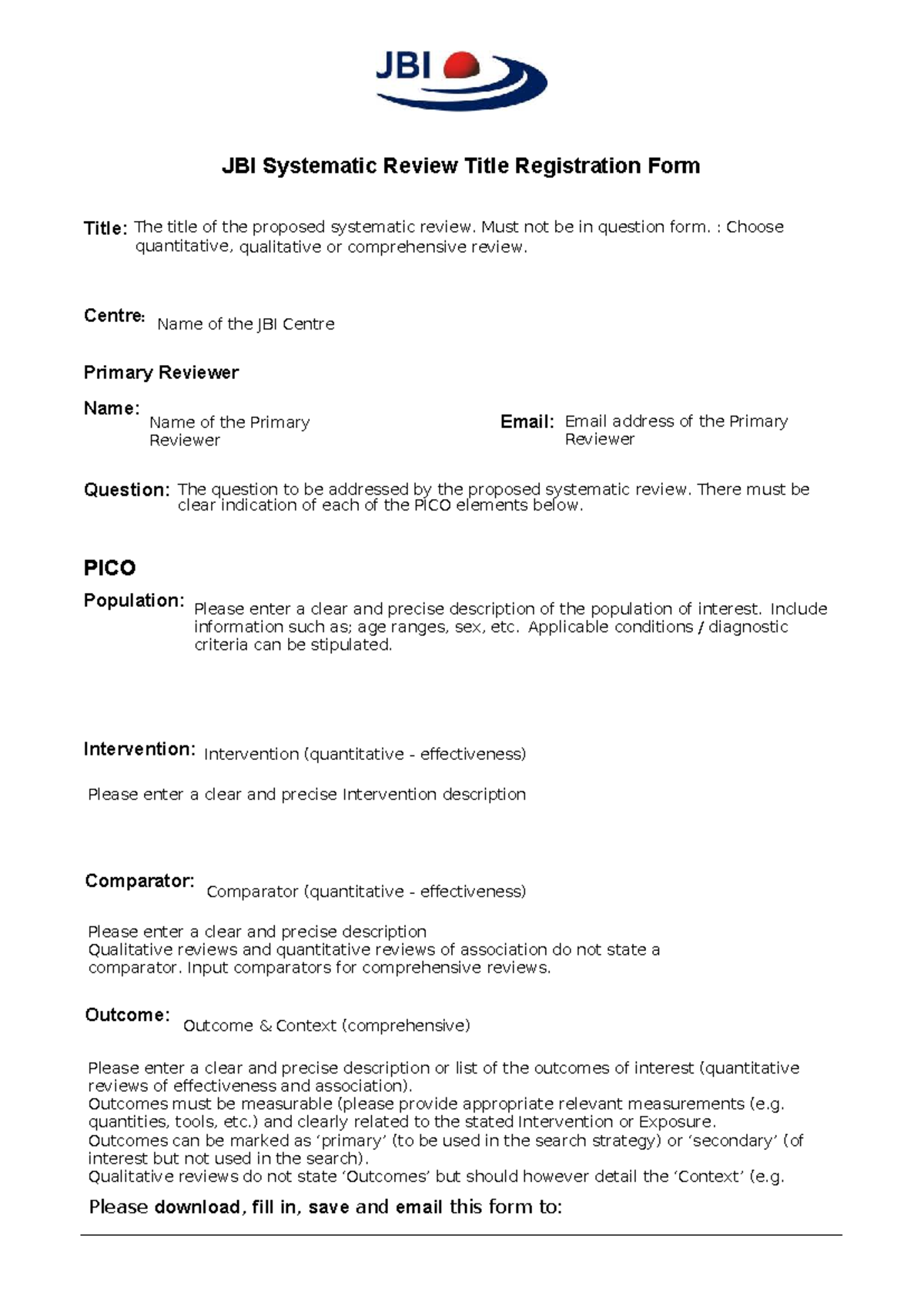 JBI Systematic Review Title Registration Form Guide - Studocu